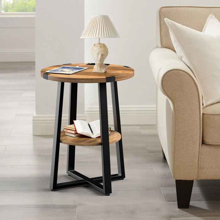 17 Stories Jalanda Tall End Table with 2 USB Ports, 2 Power Outlets, and 2-Tier Storage Shelves ...